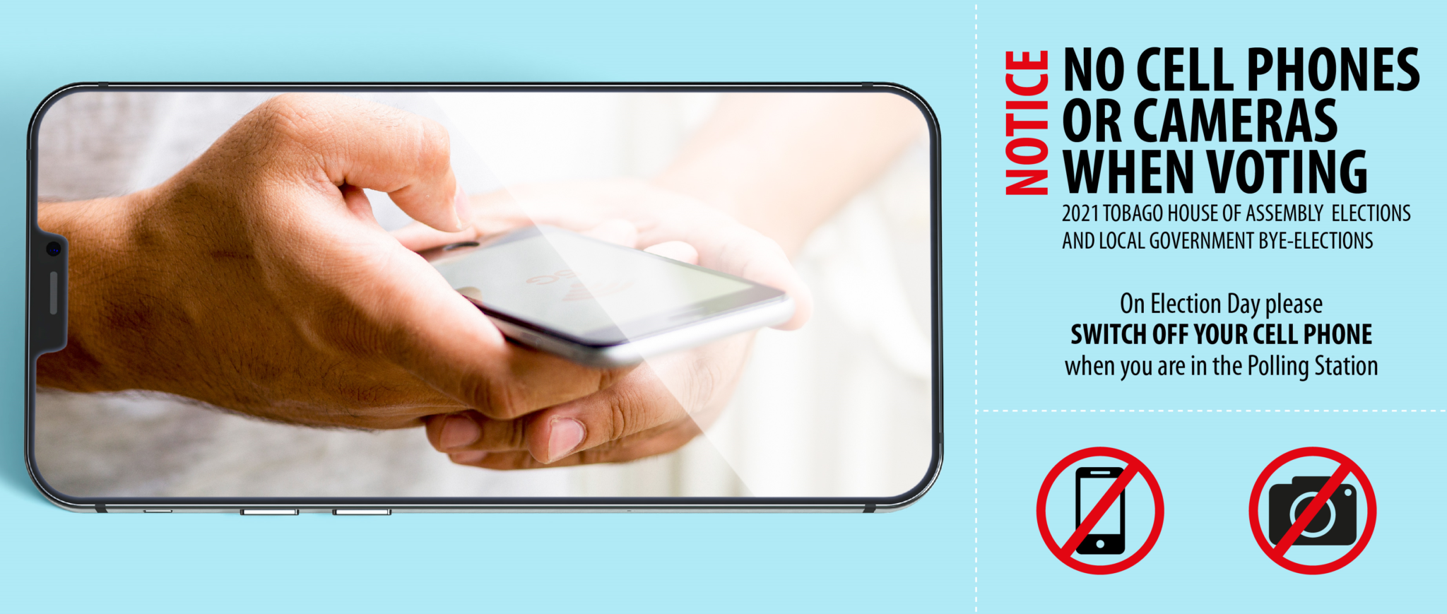 No cell phones allowed Banner ad | Elections And Boundaries Commission